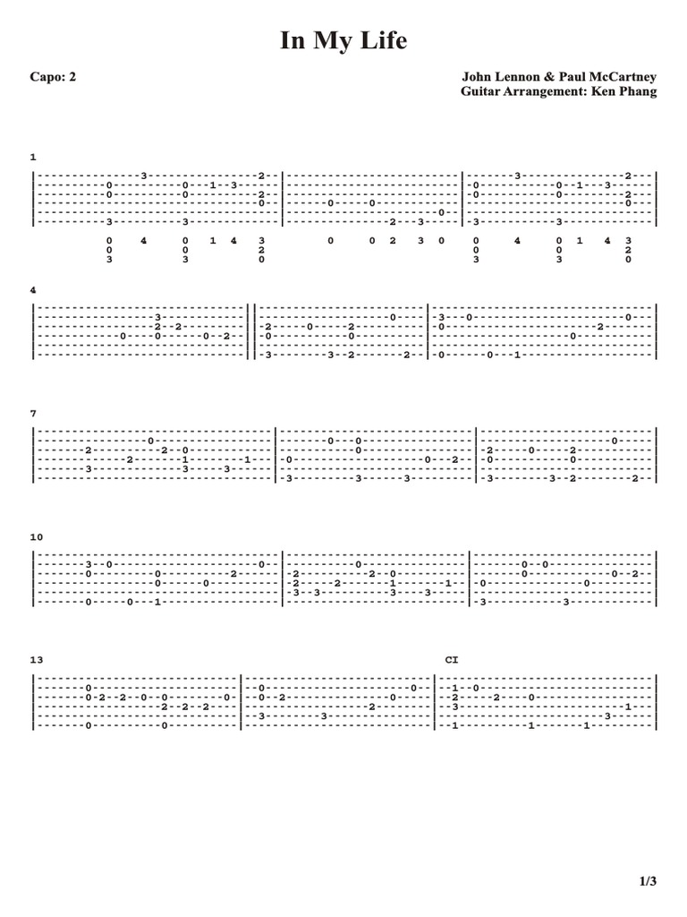 Beatles in My Life Arr Ken Phang Tablatura | PDF | Song Recordings ...
