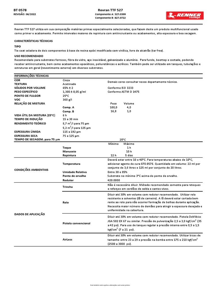 BT 0578 Revran TTF 527 | PDF | Temperatura | Relâmpago