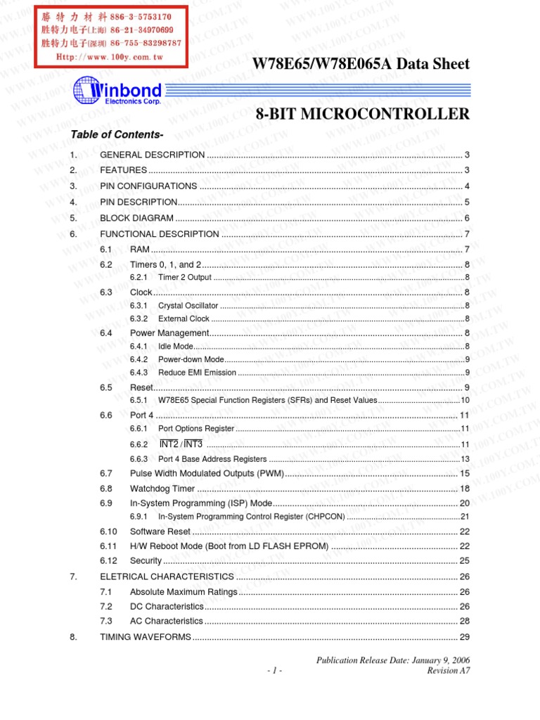 34 Nuvoton W78E065A MICROCONTROLLER | PDF