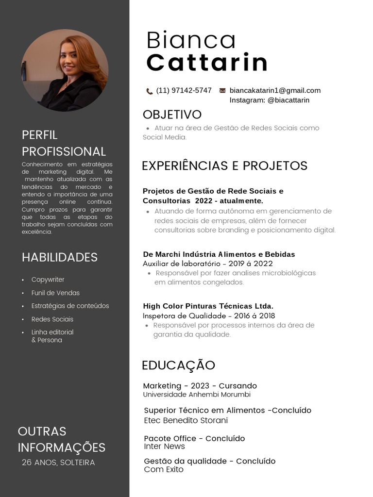 Curriculo Bianca Cattarin | PDF