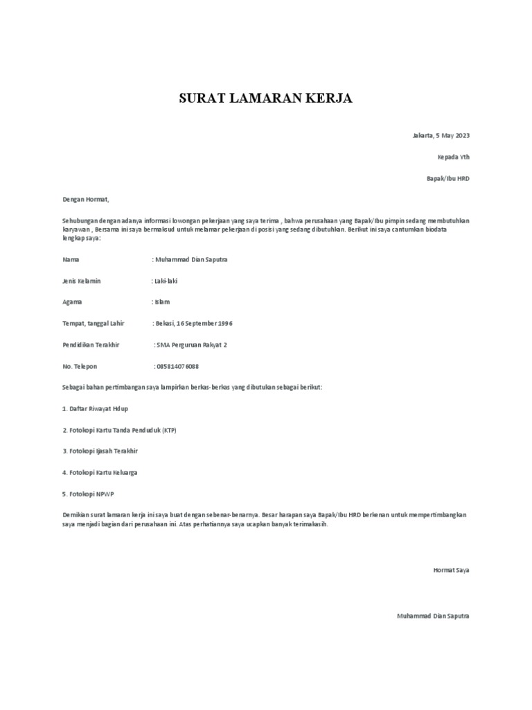 Surat Lamaran Kerja Muhammad | PDF