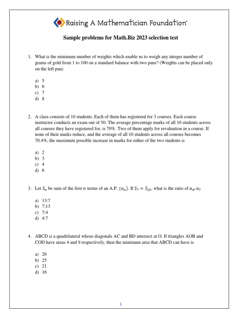 Sample - Questions - Math - Biz 2023 | PDF | Mathematics