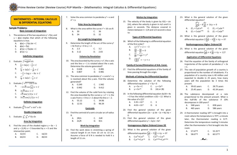 Mathematics 07L Integral Calculus Differential Equations | PDF ...