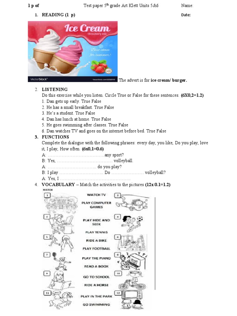 Test Paper 5th Grade Art Klett Units 5 | PDF