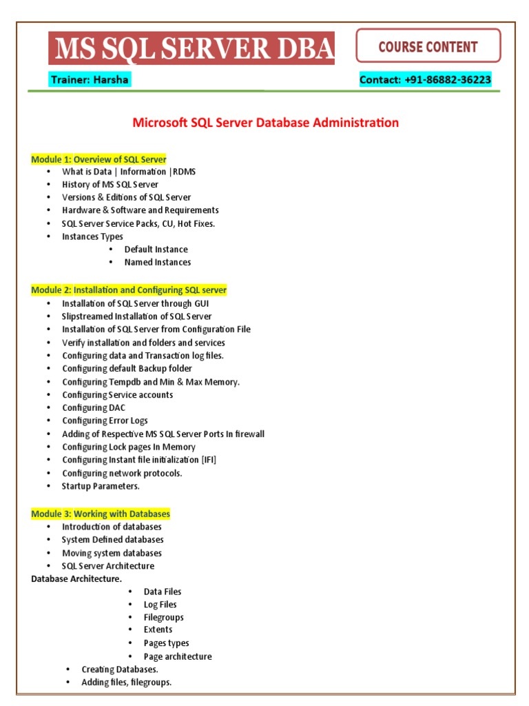 Microsoft SQL Server Database Administration | PDF | Microsoft Sql Server | Databases