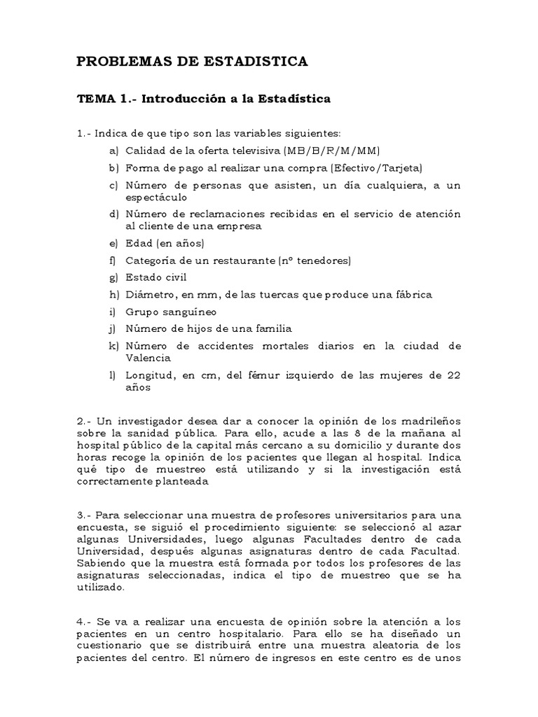 Problemas Tema 1 | PDF | Muestreo (Estadísticas) | Muestreo estratificado