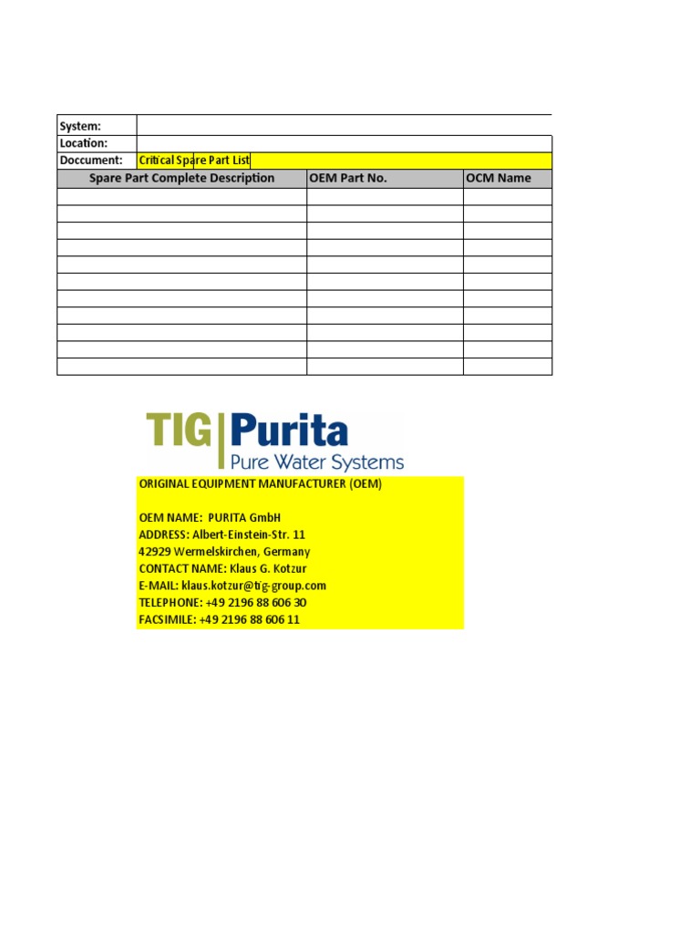 Critical Spare Parts List Sample | PDF Critical Spare Parts List Sample | PDF