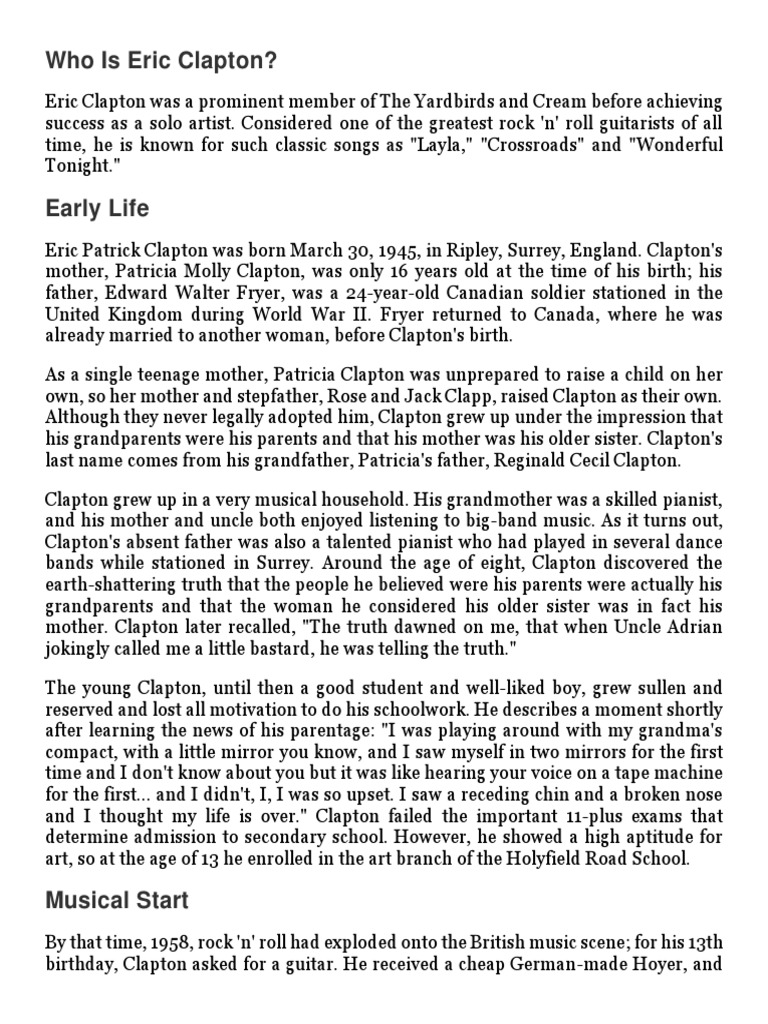 Eric Clapton S Biography | PDF
