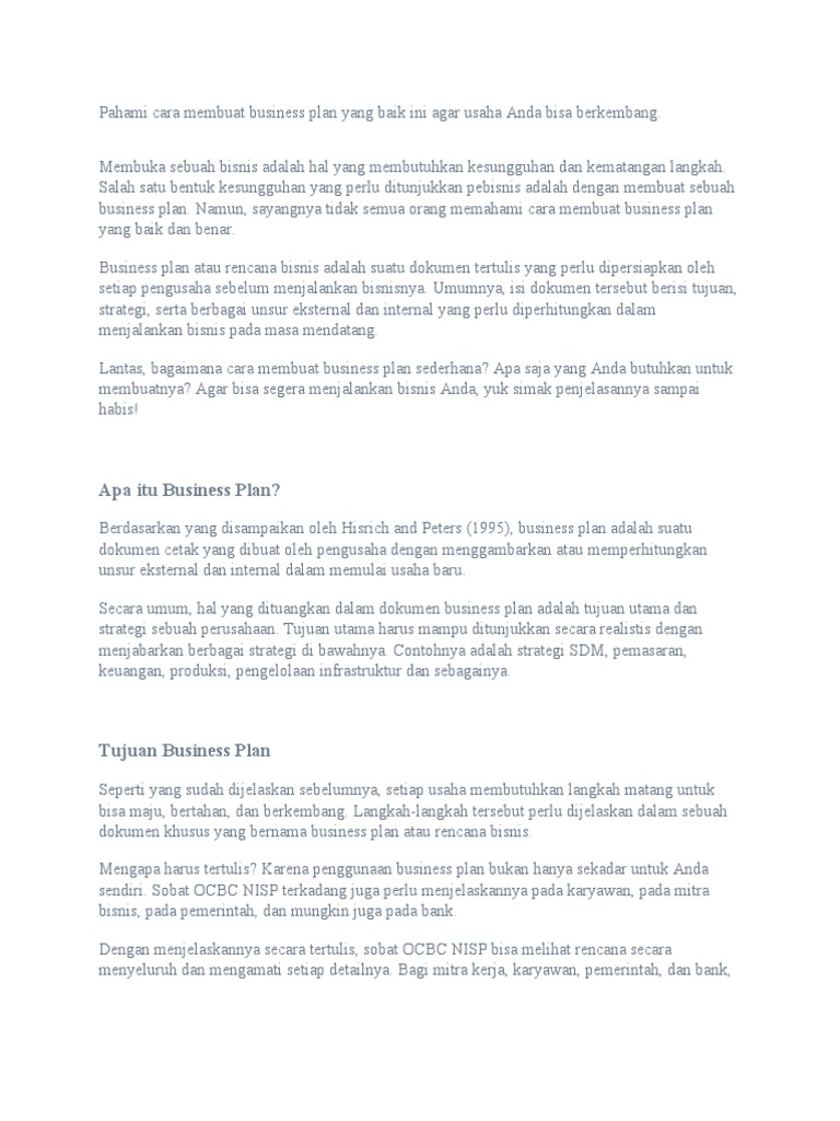 Cara Membuat Business Plan Sederhana | PDF | Karier & Perkembangan ...