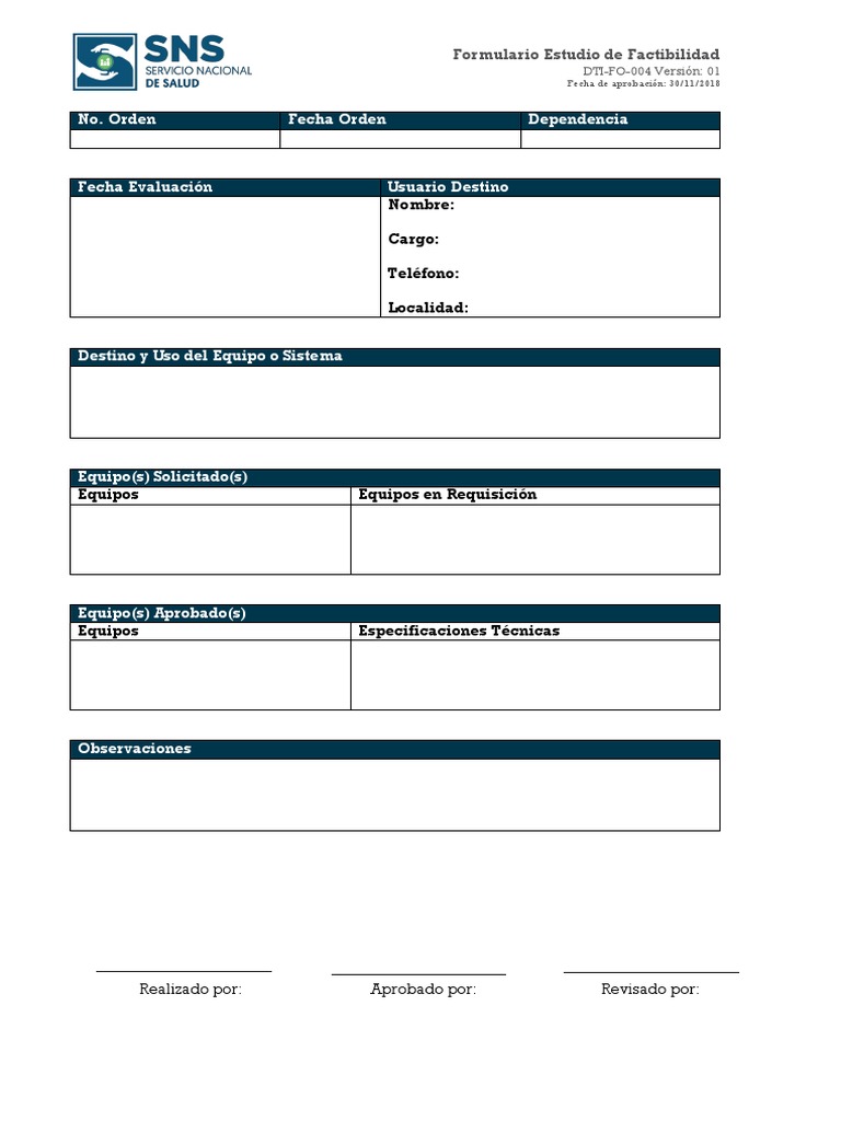 DTI-FO-004 V1 Estudio de Factibilidad | PDF