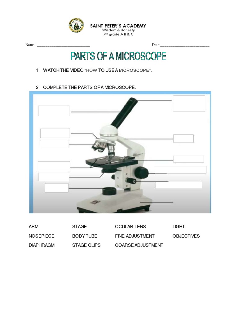 Parts of A Microscope 7th Grade Week#2 | PDF