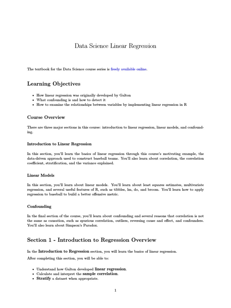 Data Science Linear Regression Pdf Regression Analysis Linear Regression