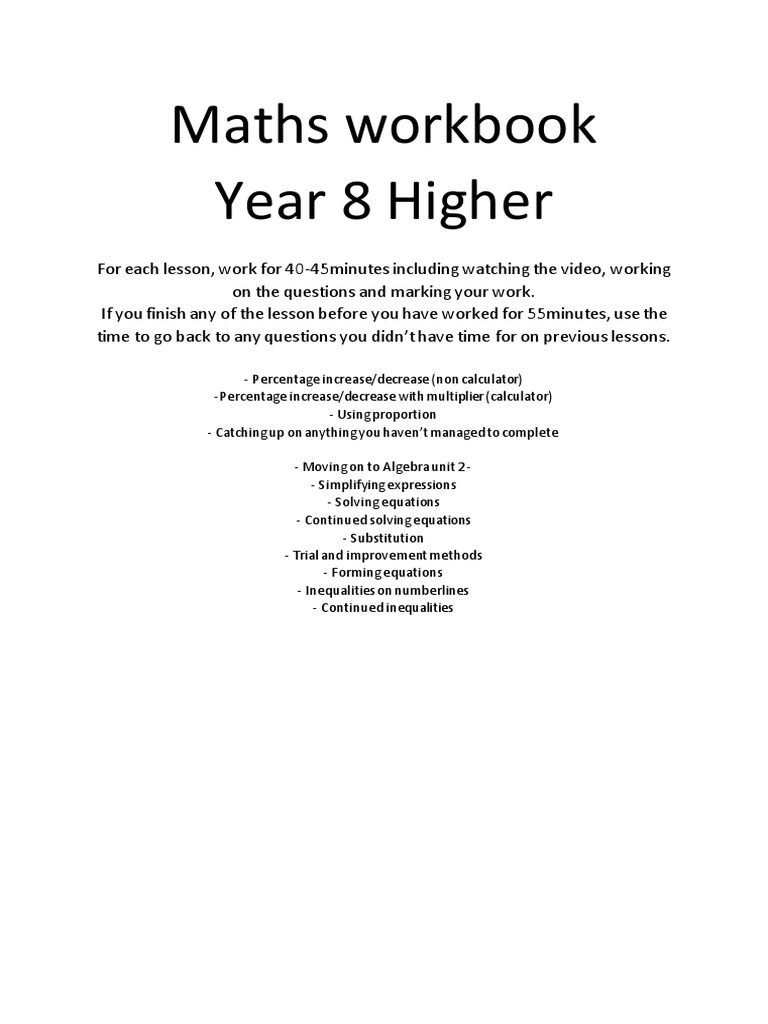 Y8 Higher | PDF | Equations | Numbers