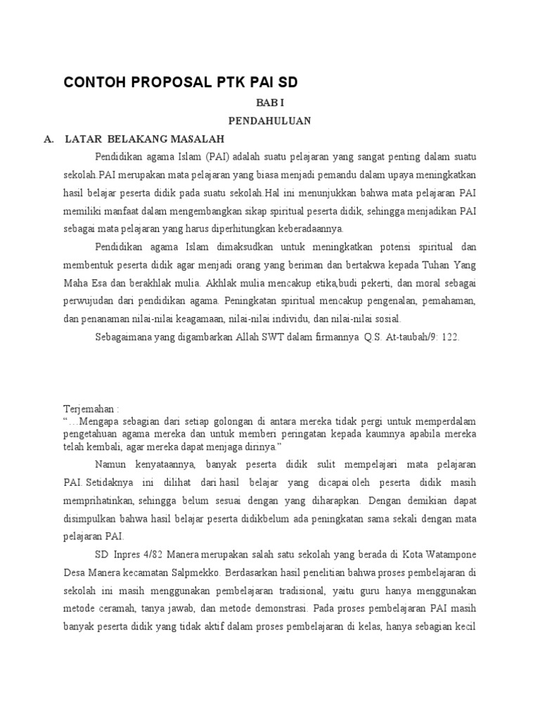 Contoh Proposal PTK Pai SD Baru | PDF