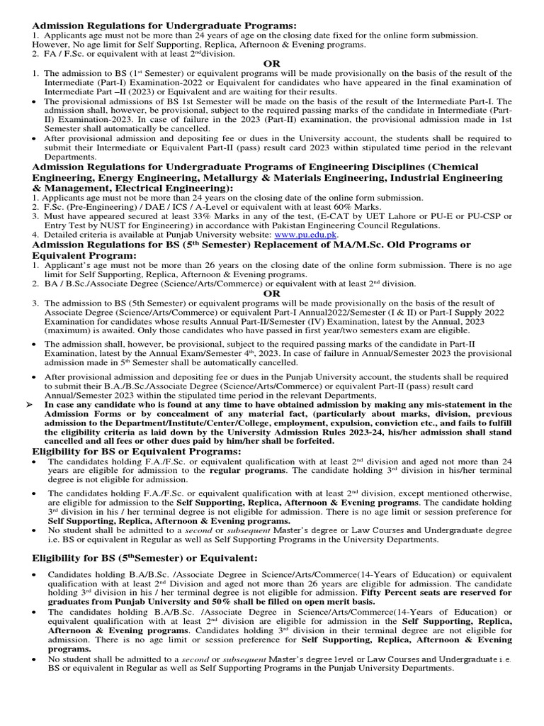 Instructions Eligibility Criteria | PDF | University And College Admission | Academic Degree