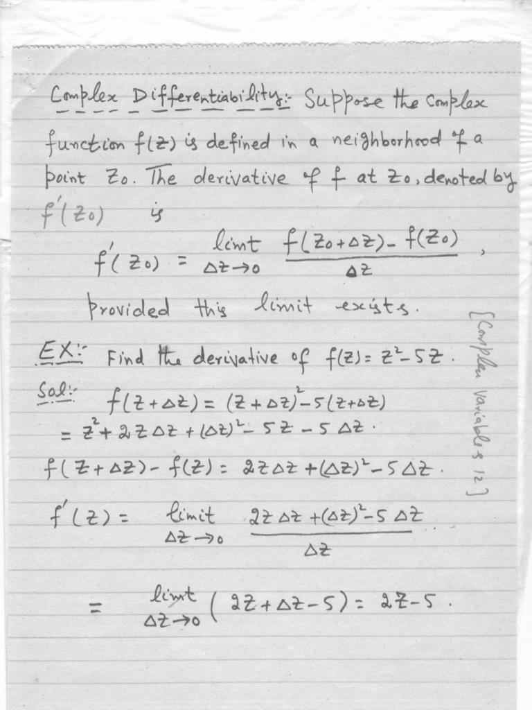 Differentiability of A Function of Complex Variable | PDF