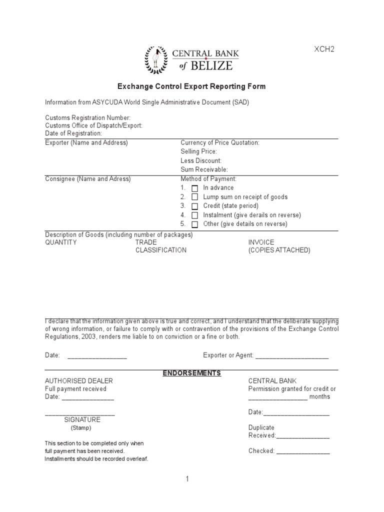 XCH2 Export Reporting Form | PDF