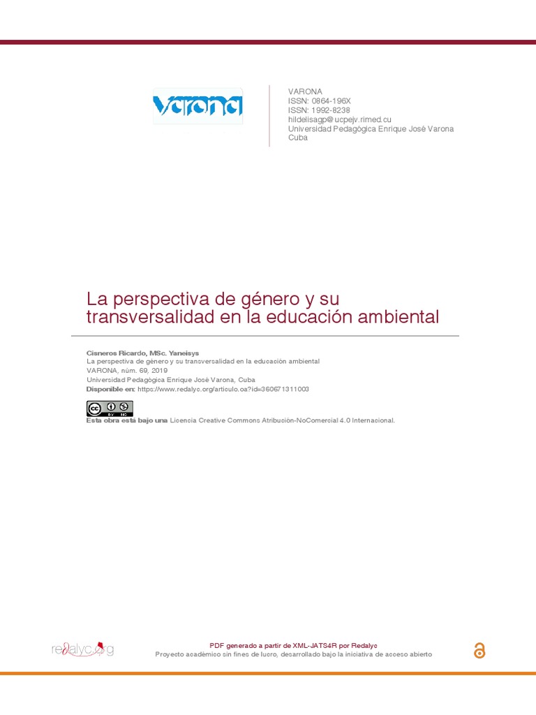 Perspectiva de Genero y Su Transversalidad en La Educacion Ambiental | PDF | Estudios de género ...