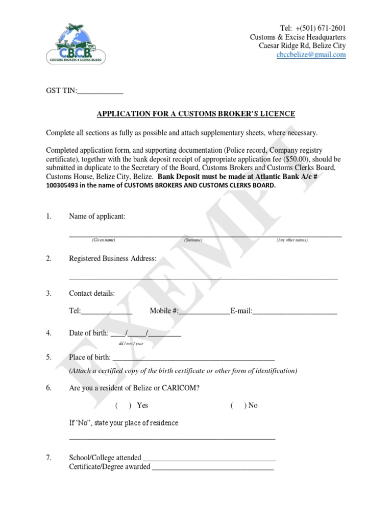 Customs Broker License Application Form | PDF | Notary Public | Common Law