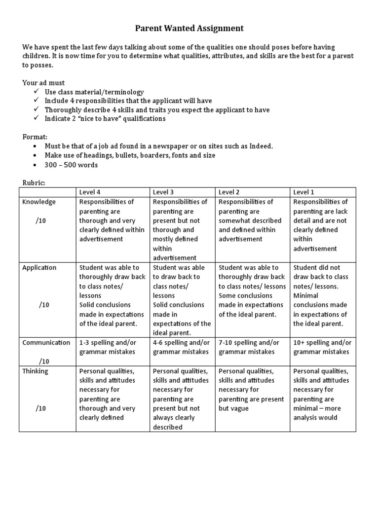 Parent Wanted Assignment | PDF | Linguistics | Learning