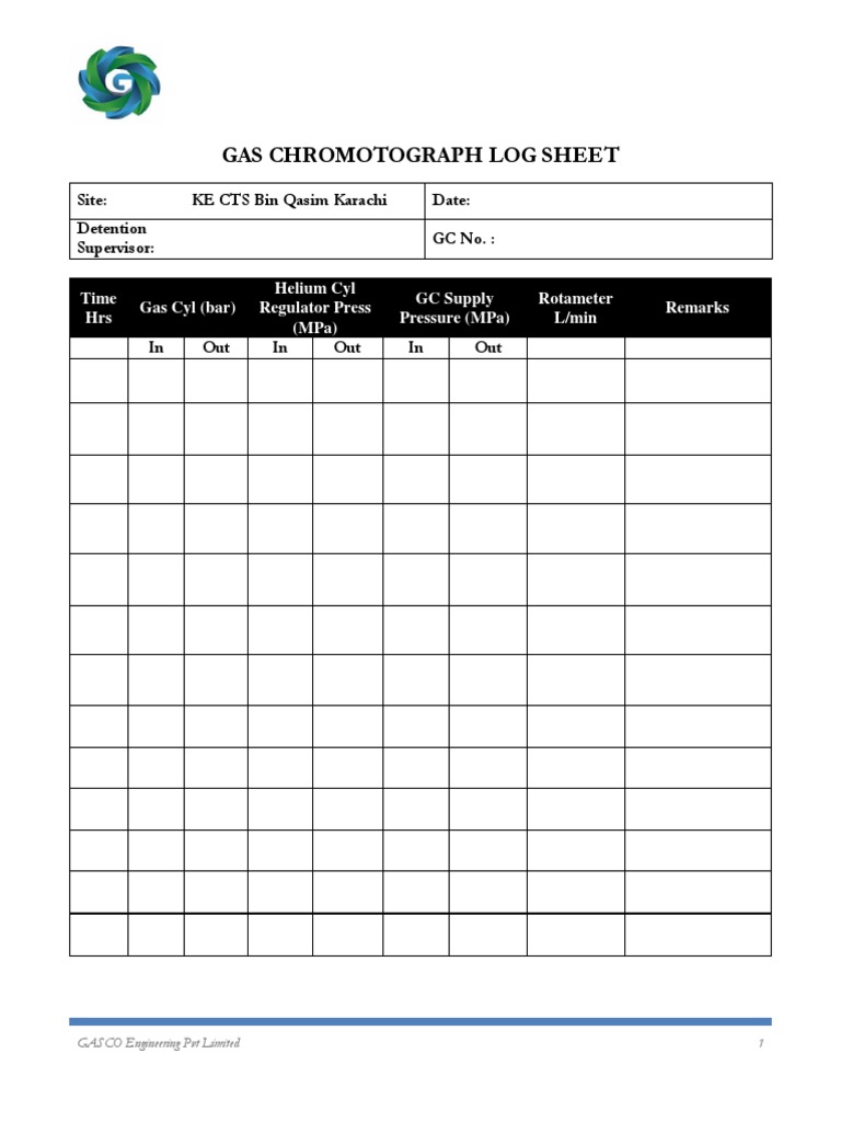 GAS CHROMOTOGRAPH LOG SHEET | PDF