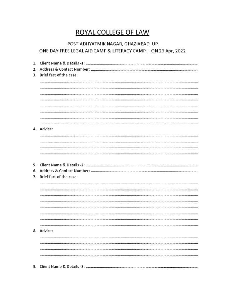 Legal Aid Camp Form | PDF