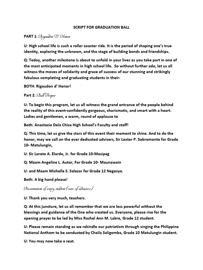 Script For Graduation Ball | PDF