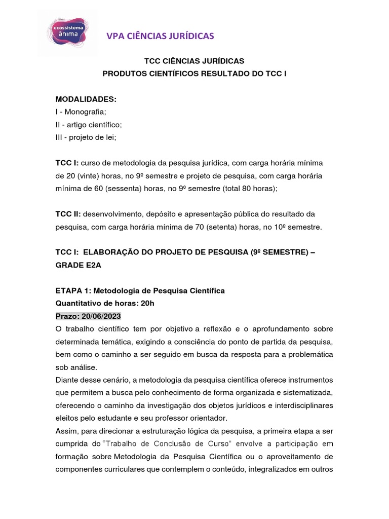 Plano de Atividades TCC I - 2023.1 | PDF | Método científico | Science