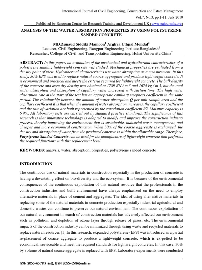 Polystyrene Concrete Water Absorption Study | PDF | Concrete | Polystyrene