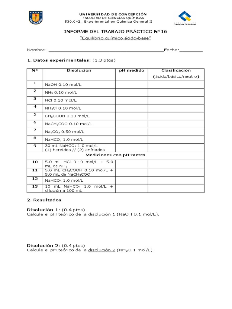 Informe 16 | Descargar gratis PDF | Ph | Constante de disociación ácida