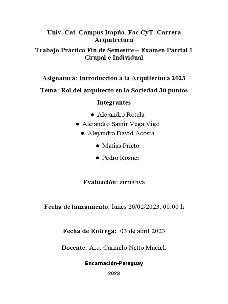 Trabajo Grupal 1 de Intro A La Arqui | PDF | Arquitecto | Diseño