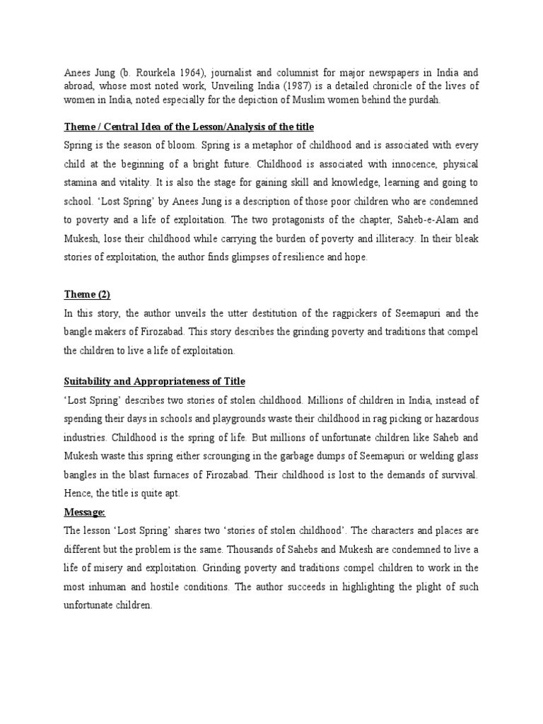 Lost Spring Study Material | PDF