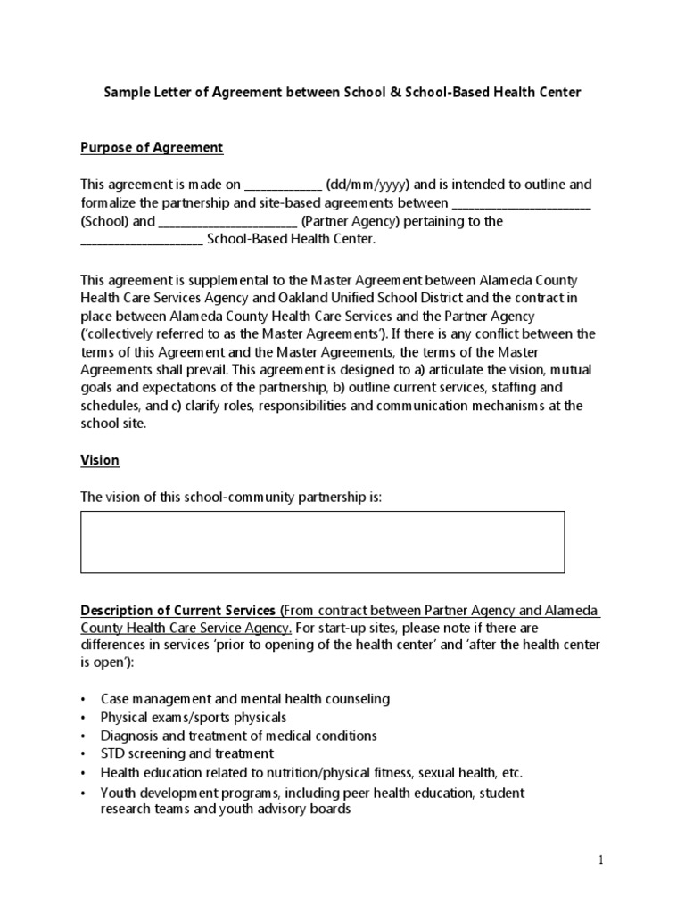 Sample School SBHC Letter of Agreement | PDF | Health Care | Social ...