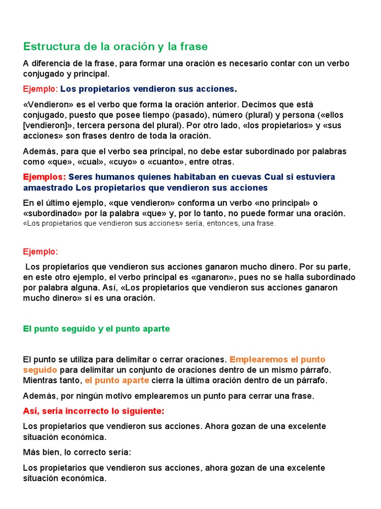 Estructura de La Oración y Los Signos de Puntuación | Descargar gratis ...