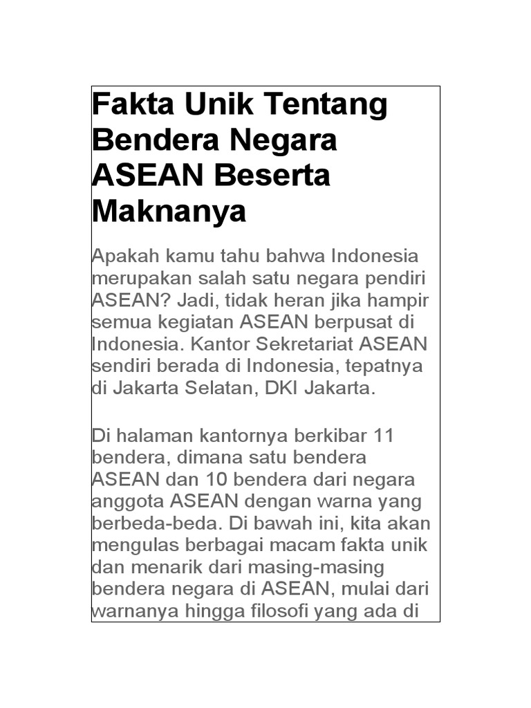 Fakta Unik Tentang Bendera Negara ASEAN Beserta Maknanya | PDF