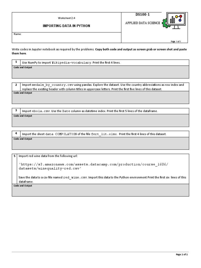 Importing Data in Python: Worksheet 2.4 | PDF