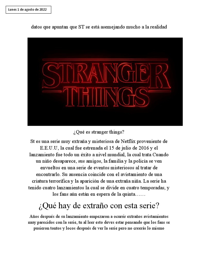 Avistamientos Extraños Relacionados con Stranger Things | PDF