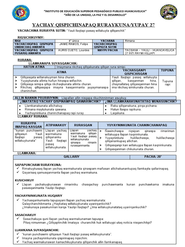 Sesion Comu Quechua 4° Noticia | PDF