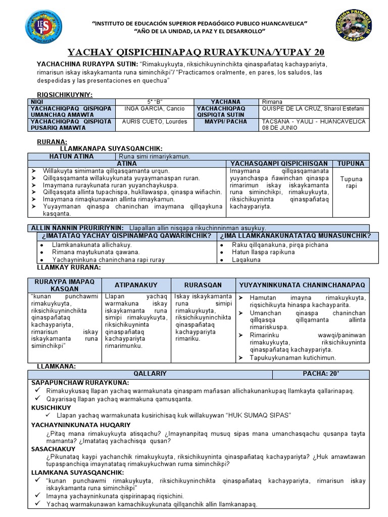 Sesion Comu Quechua 5° Presentacion. | PDF