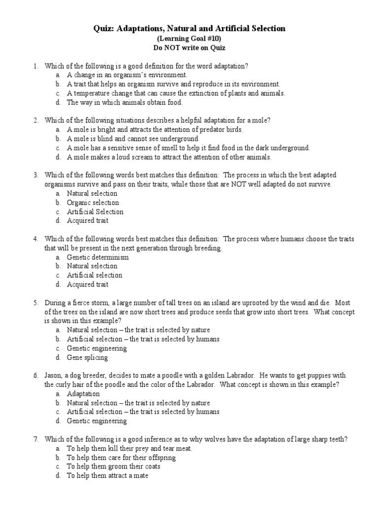 Adaptations. Natural and Artificial Selection | PDF | Natural Selection ...