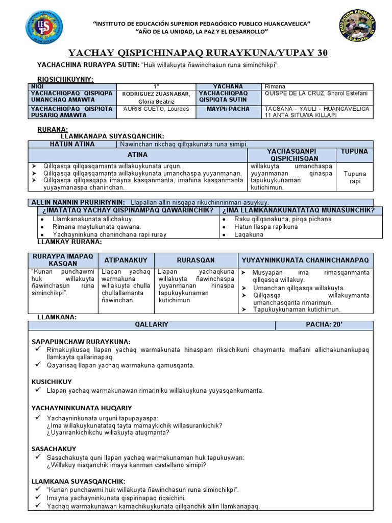 SESION COMU QUECHUA 1° Cuentp | PDF