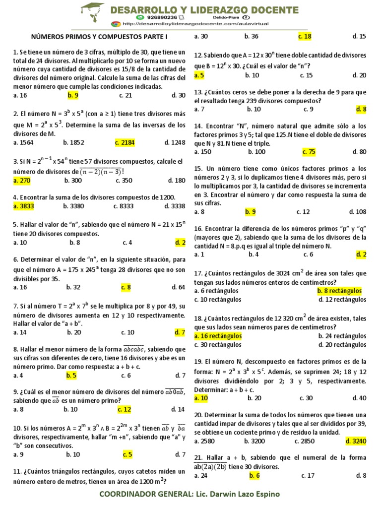 Ficha6 Números Primos y Compuestos I | PDF | Número primo | Matemáticas ...