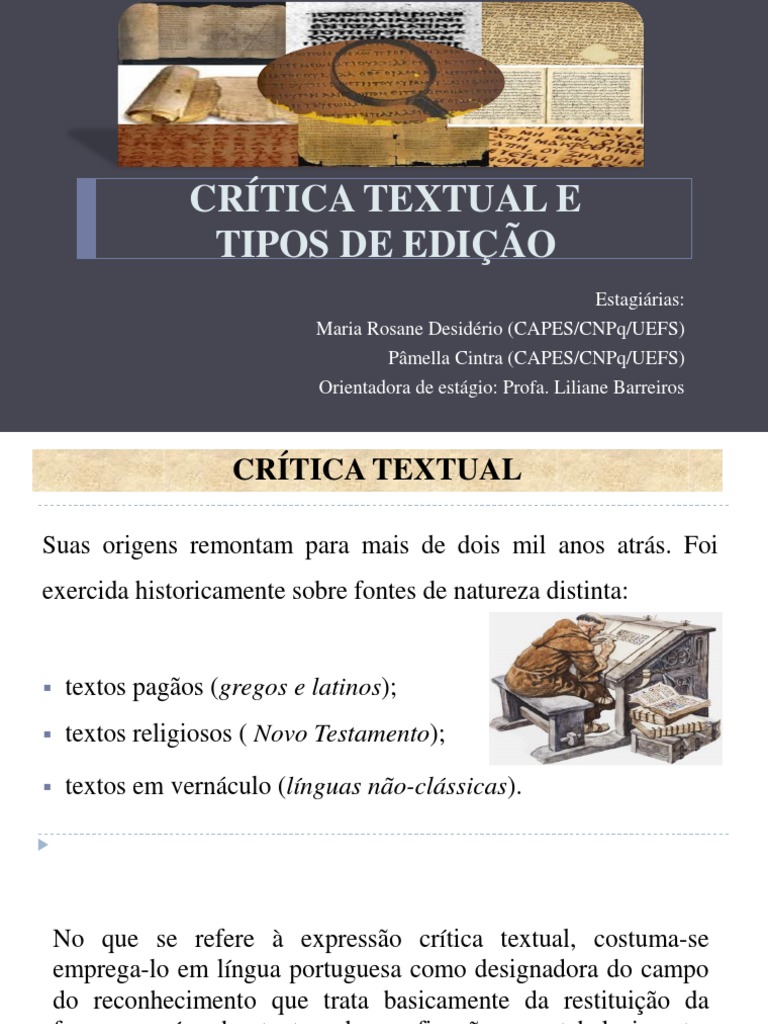 A Crítica Textual e Os Tipos de Edição | PDF | Crítica textual | Crítica