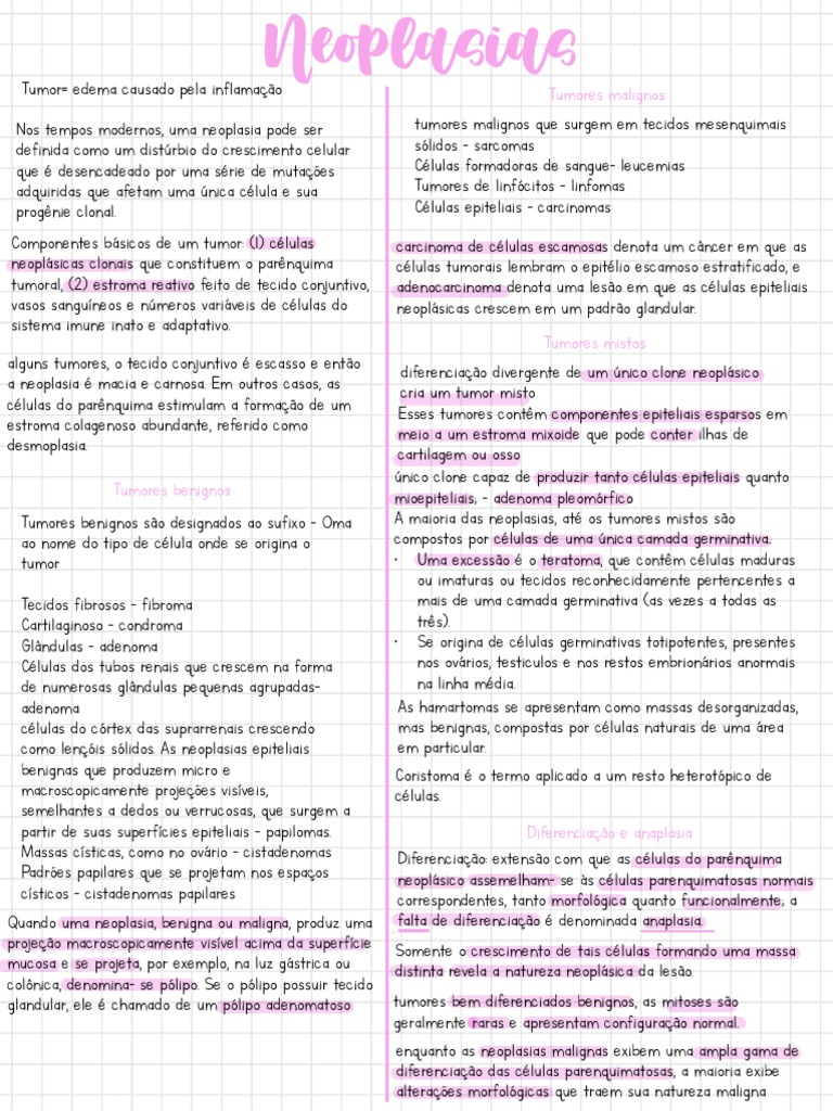 Resumo Neoplasias 2 | PDF | Câncer | Oncogene