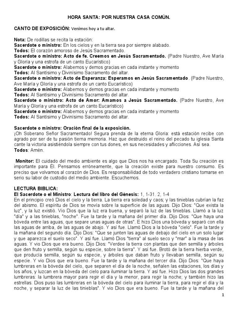 Esquema de Hora Santa Por El Cuidado Del Medio Ambiente | PDF | eucaristía | orador del Señor