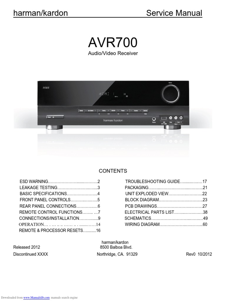 Harman Kardon AVR 700 Service Manual | PDF | Hdmi | Video