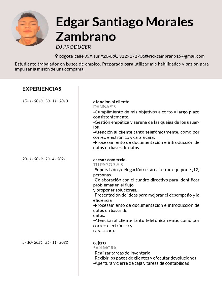 Curriculum - Edgar Santiago Morales Zambrano | PDF