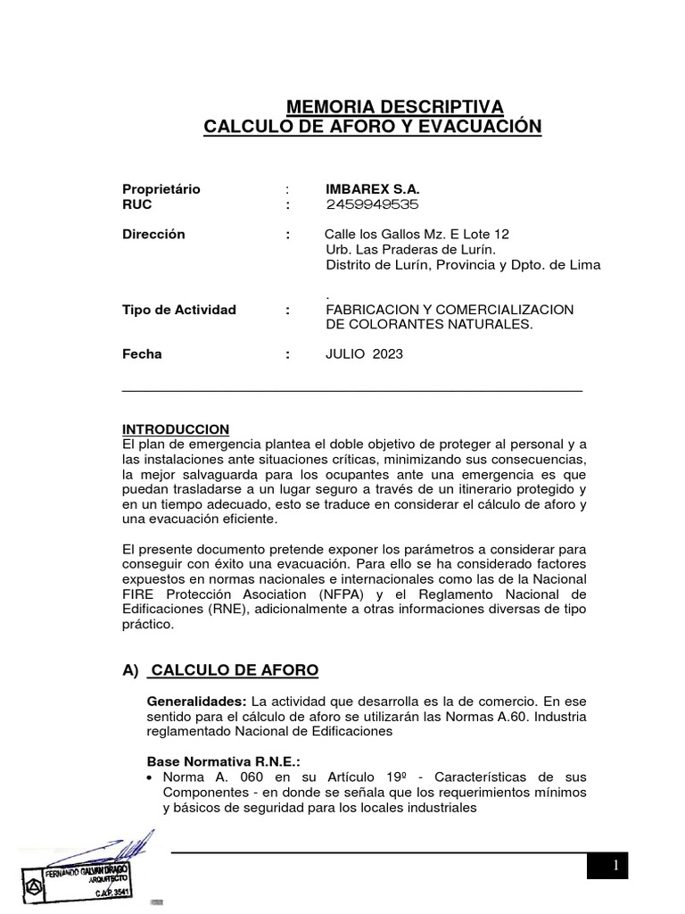 Meoria Descriptiva - Calculo de Aforo Modificado | PDF | Tecnología