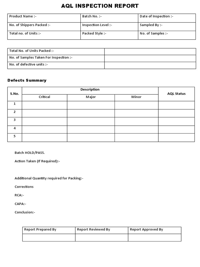 Aql Inspection Report | PDF | Technology & Engineering