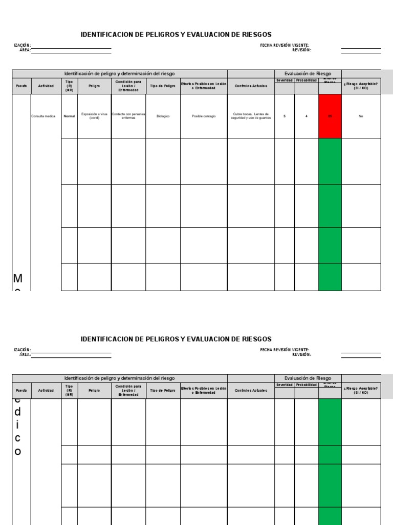 Formato de Identificacion Peligros y Evaluacion Riesgos Iso 45001 | PDF ...